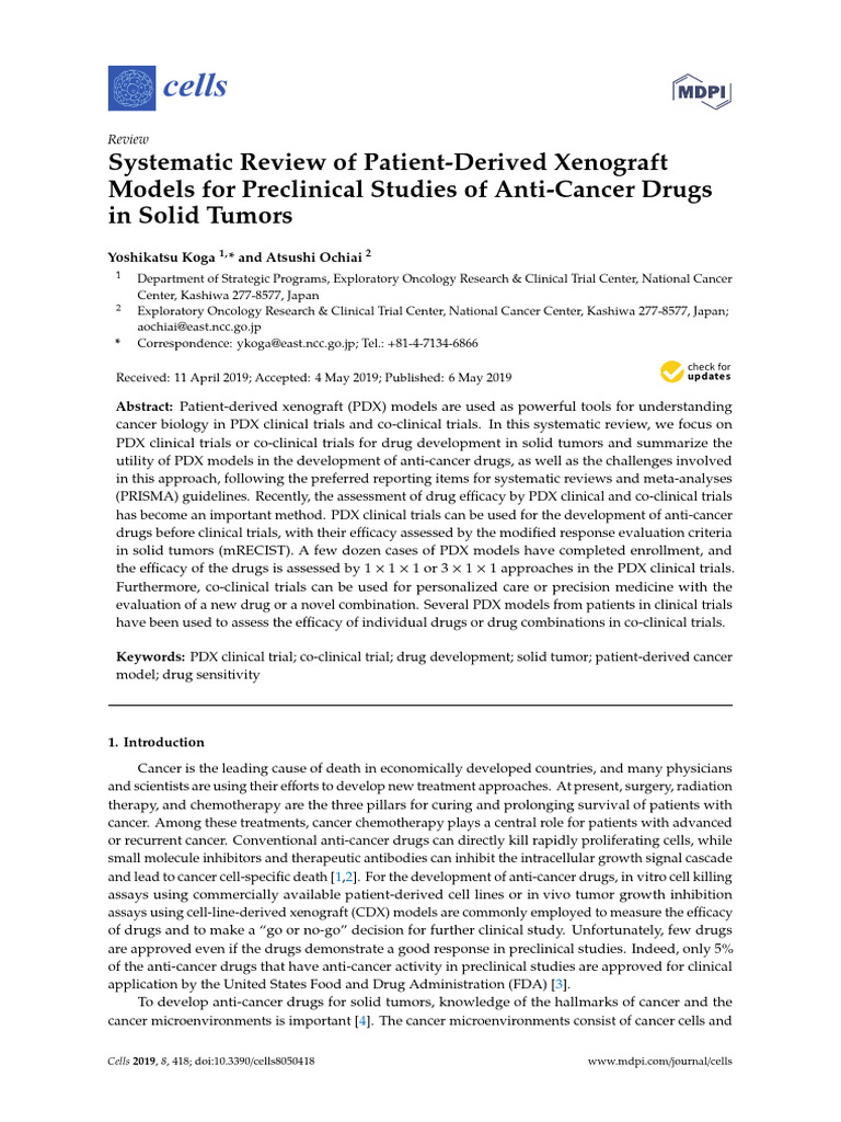 Systematic Review of Patient-Derived Xenograft Models for Preclinical Studies of Anti-Cancer ...