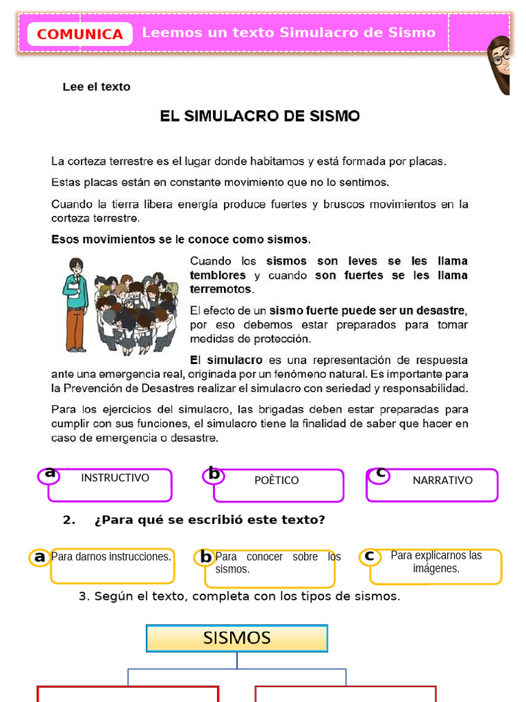 REFUERZO FICHA COM. Leemos Un Texto Simulacro de Sismo | PDF