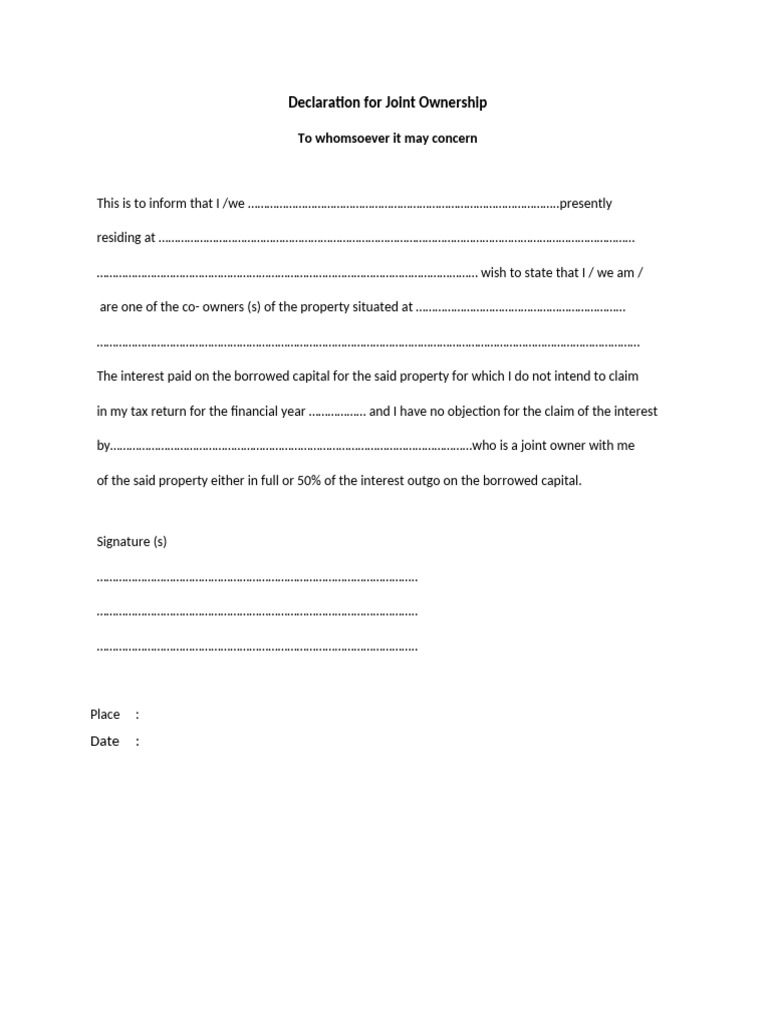 Declaration For Joint Ownership | PDF