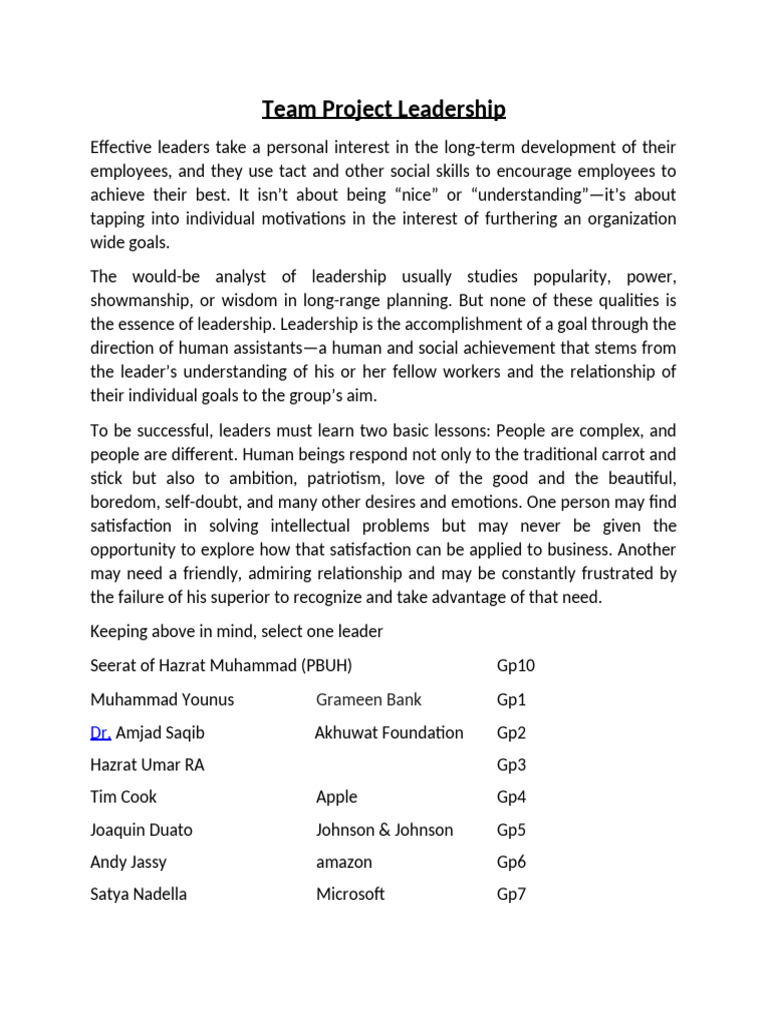 Team Project Leadership | PDF | Grammar | Human Communication