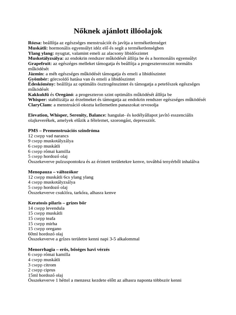 Nőknek Való Olajak OSSZEFOGLALO | PDF