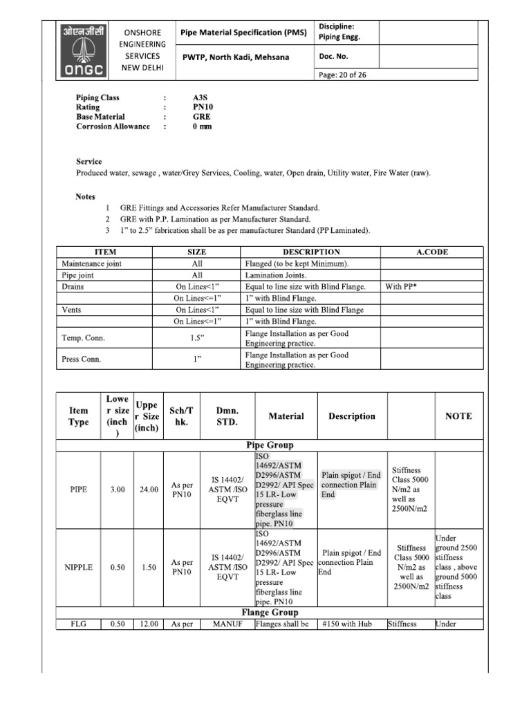 GRE PIPING SPECS | PDF
