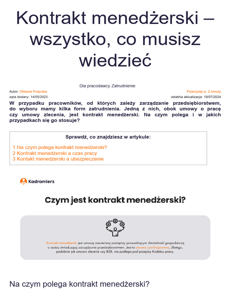 Kontrakt Menedżerski - Wszystko, Co Musisz Wiedzieć | PDF