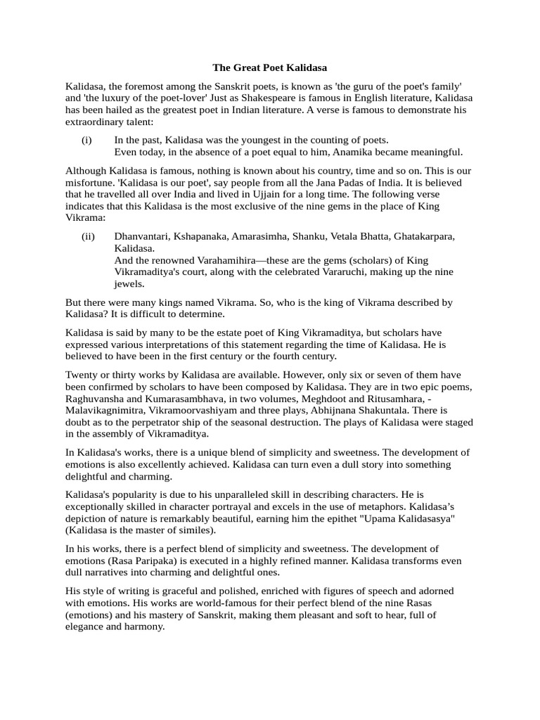 The Great Poet - Kalidasa | PDF