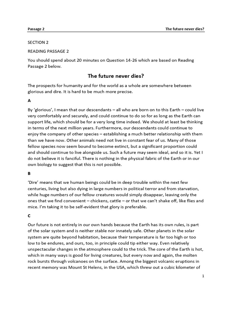 01 Passage 2 - The Future Never Dies Q14-26 | PDF | Volcano | Earth Sciences