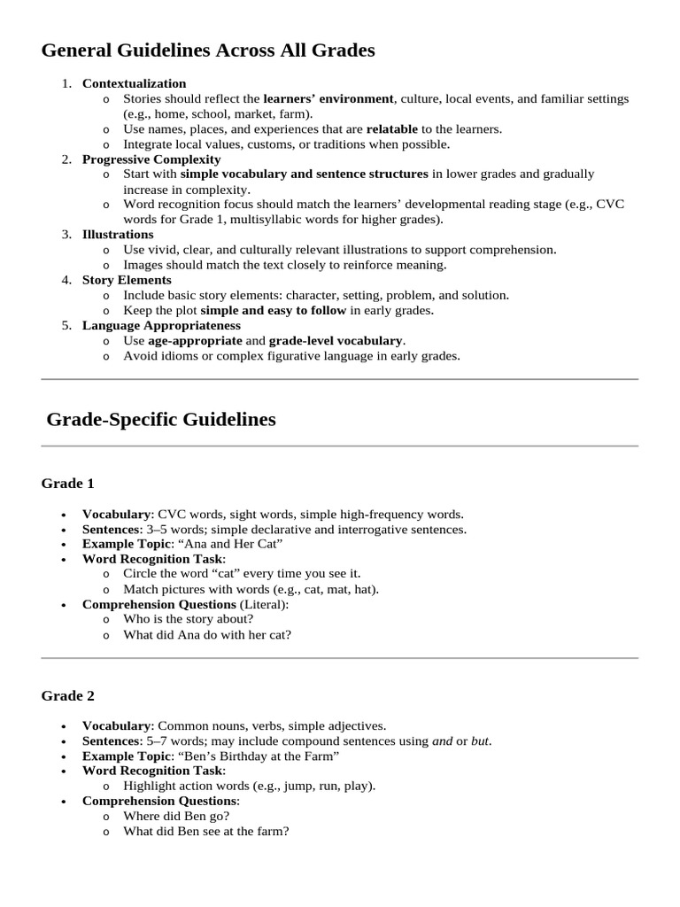 Grade-Level Storytelling Guidelines | PDF | Word | Vocabulary