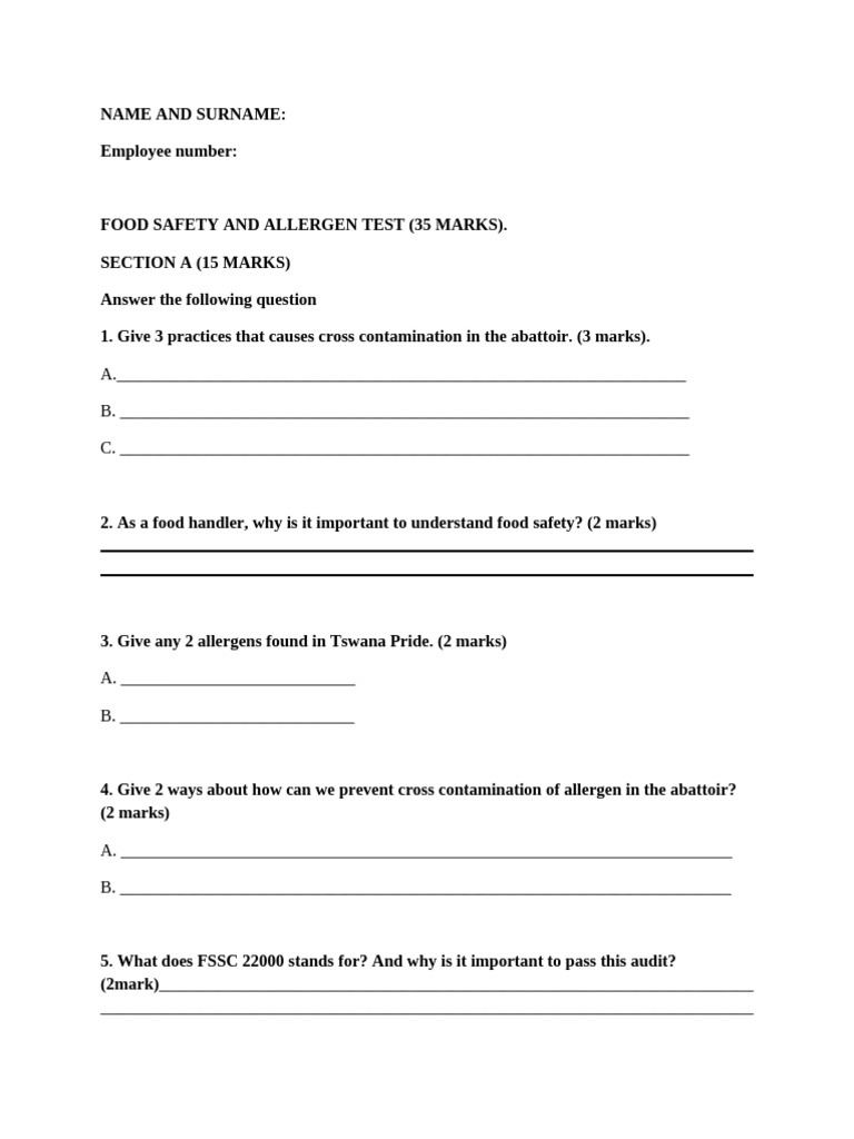 Abb Food Safety & Allergen Test 2024 | PDF | Food Safety | Safety