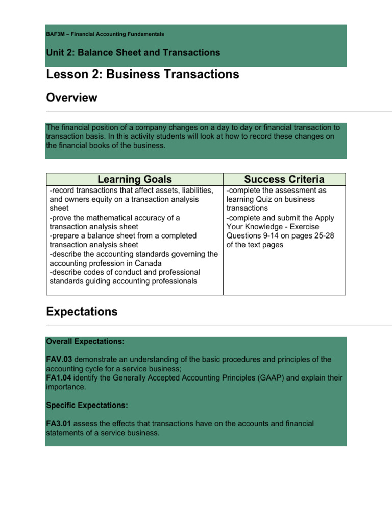 Business Transactions and Balance Sheets | PDF | Debits And Credits ...