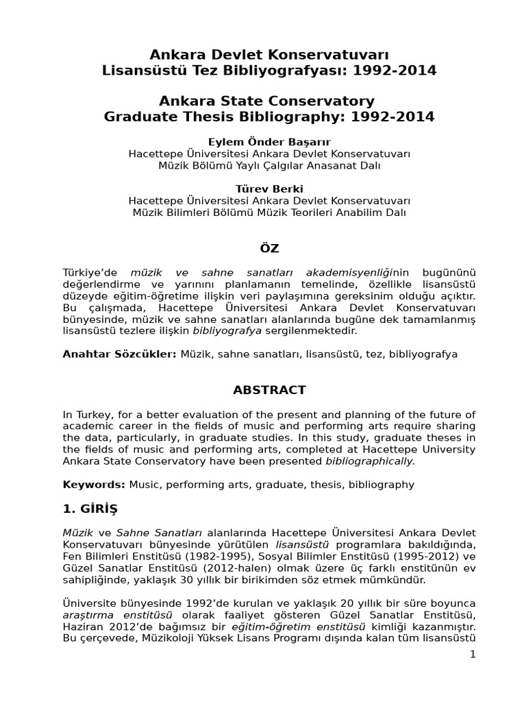 Ankara State Conservatory Graduate Thesis | PDF