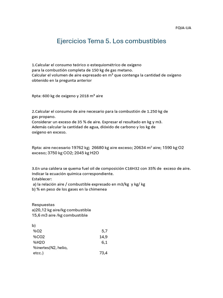 Ejercicios Tema 5 | PDF | Agua | Combustión