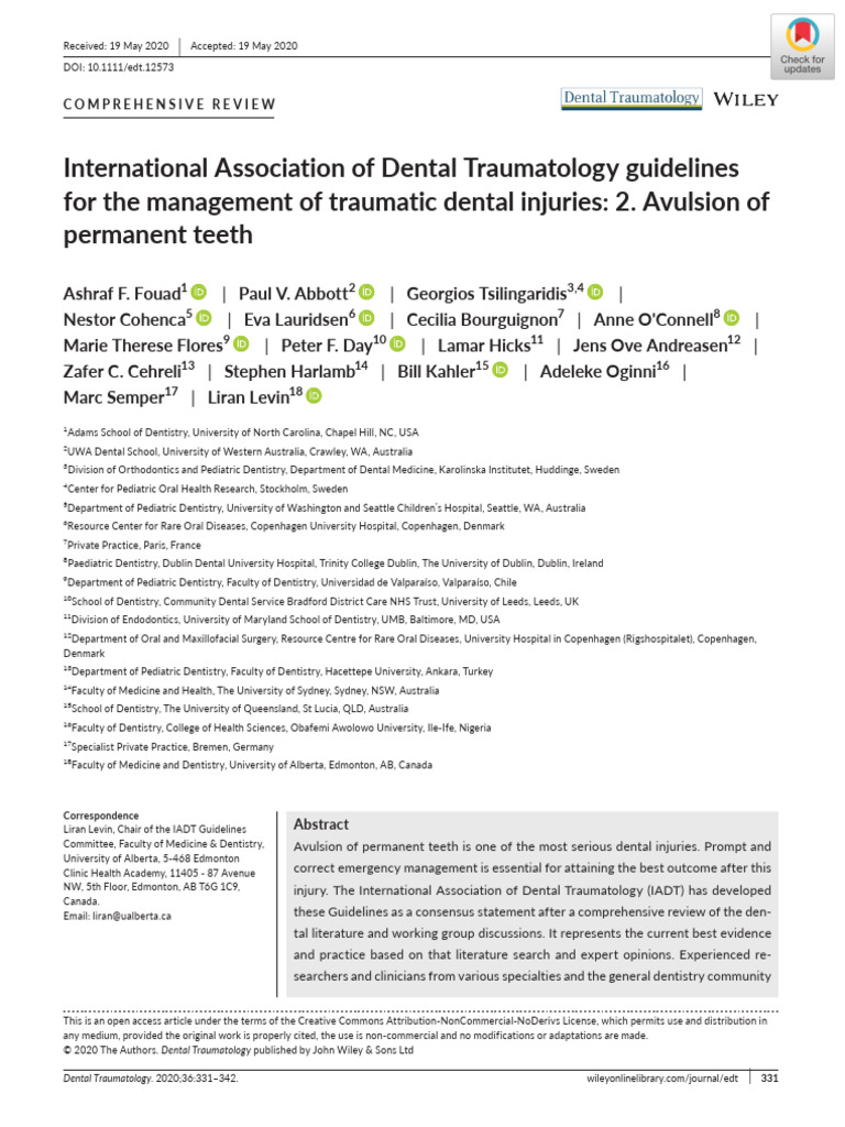 International Association of Dental Traumatology Guidelines For The ...