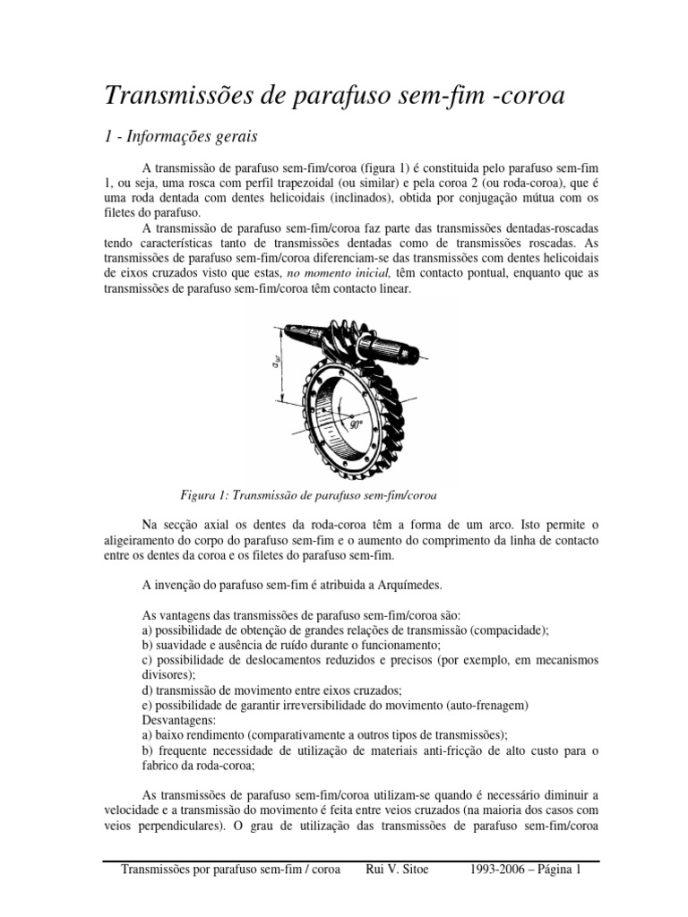 Parâmetros de Parafuso Sem-Fim/Coroa | PDF | Parafuso | Aço