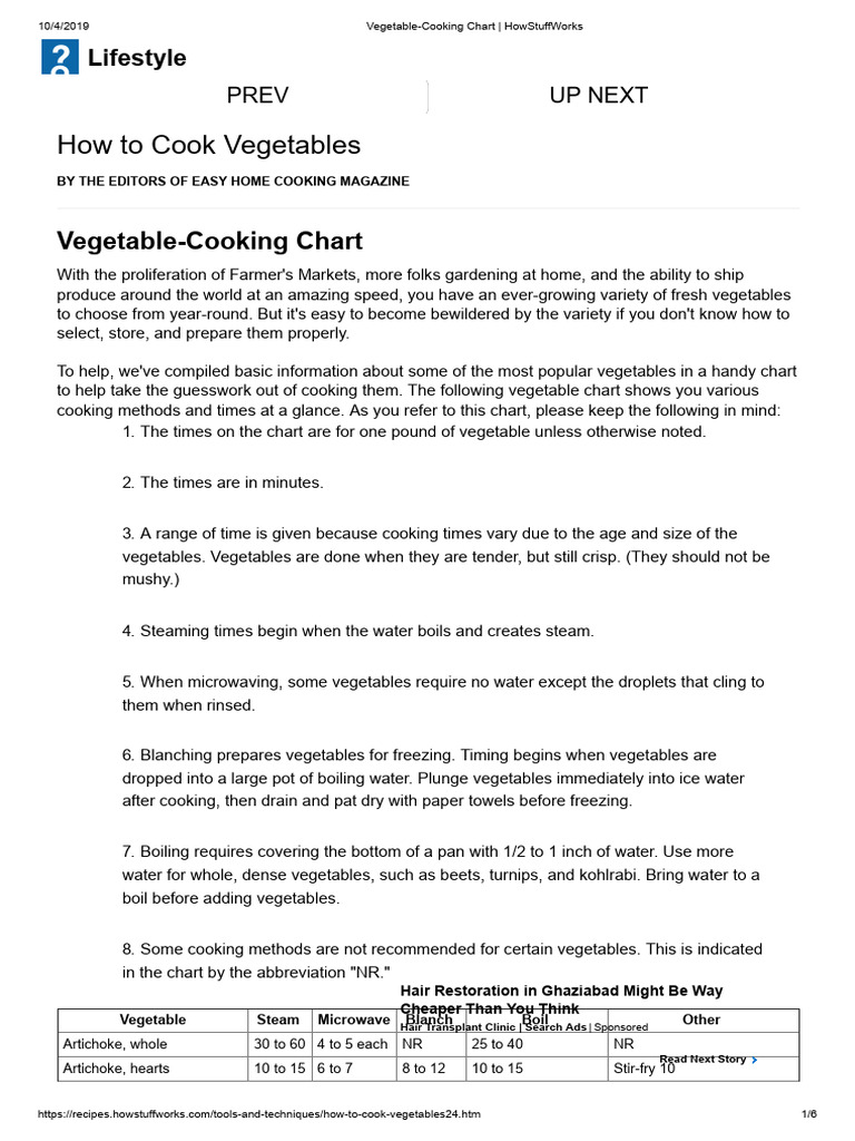 Vegetable-Cooking Chart - HowStuffWorks | PDF | Vegetables | Cooking