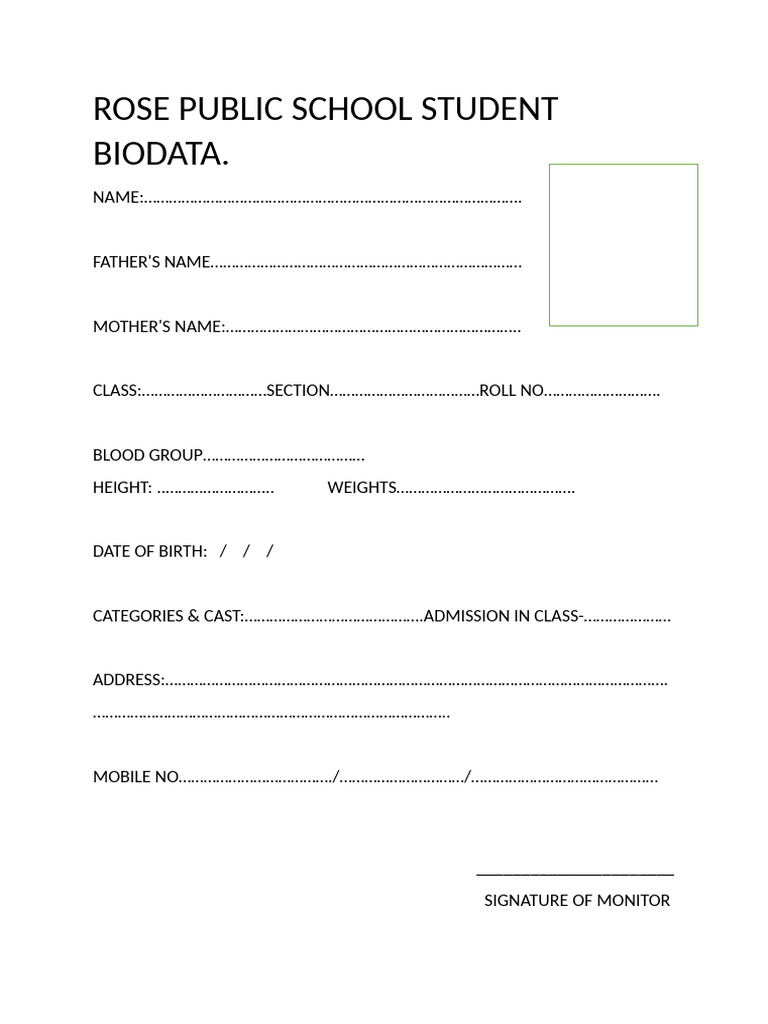 Rose Public School Student Biodat16 | PDF