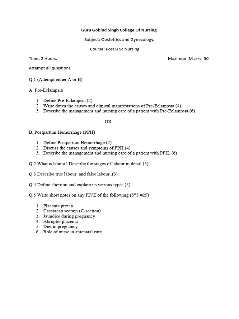 Obstetrics Nursing Exam Questions | PDF