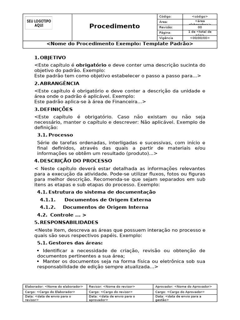 Modelo de POP - Procedimento Operacional Padrão | PDF