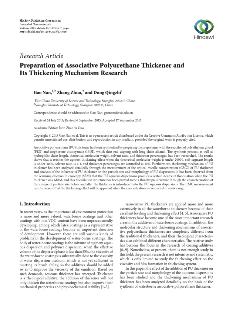 Associative PU Thickener Synthesis Study | PDF | Polyethylene Glycol ...