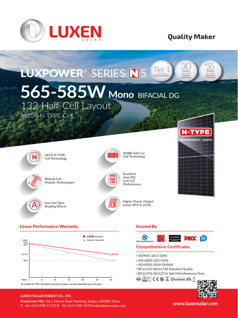 Luxen Solar 565-585W Bifacial Modules | PDF | Electrical Equipment ...