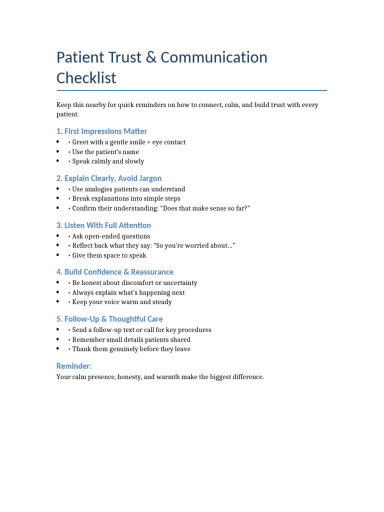 Patient Communication Trust Checklist | PDF