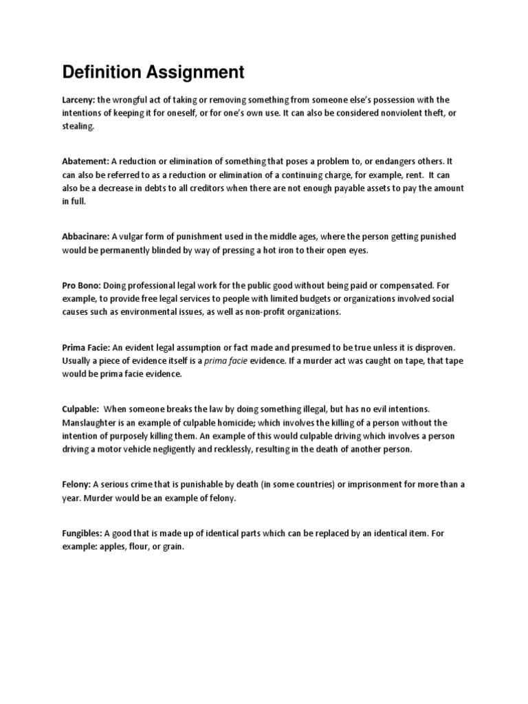 Definition Assignment | PDF | Circumstantial Evidence | Defamation