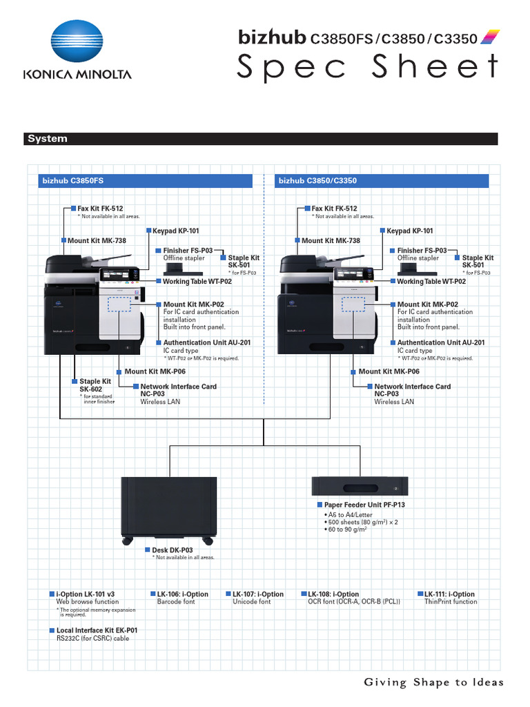 Bizhub c3850fs c3850 c3350 Spec Sheet en | PDF | Image Scanner | Paper