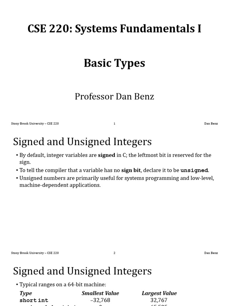 CSE220 Unit04 Basic Types | PDF | Integer (Computer Science) | Computer Engineering