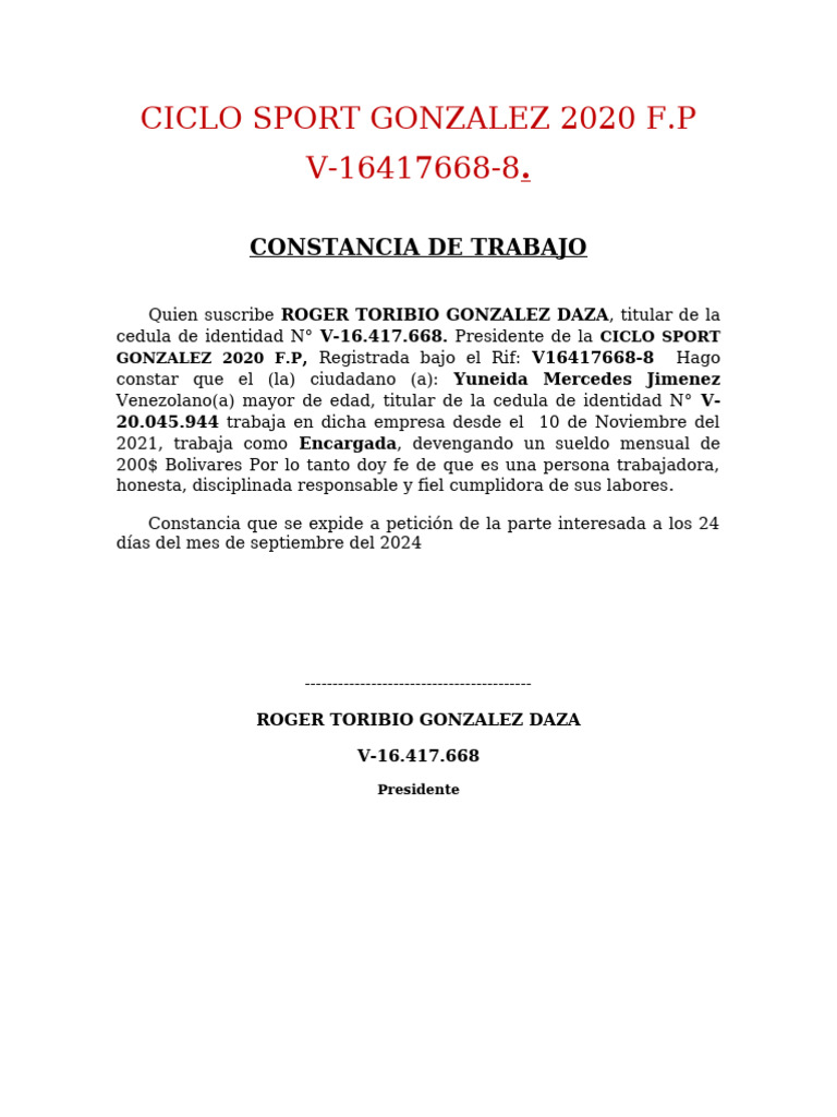 Constancia Ciclo Sport | PDF