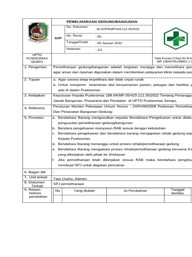 Sop Pemeliharaan Gedung | PDF