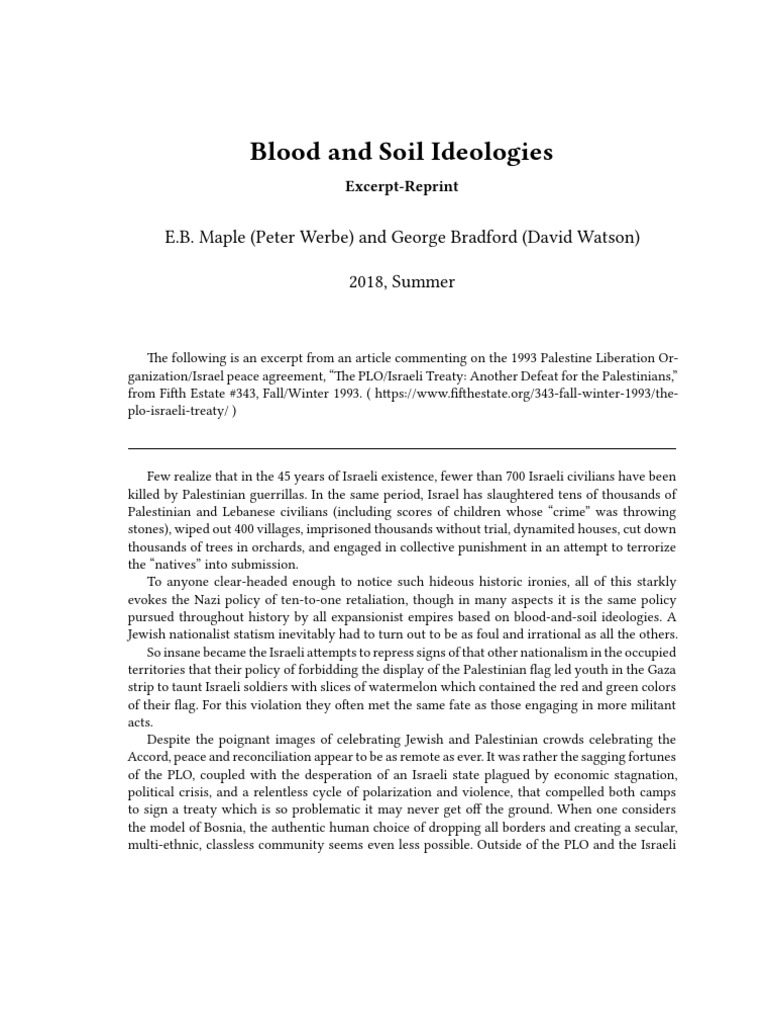 E B Maple Peter Werbe and George Bradford David Watson Blood and Soil ...