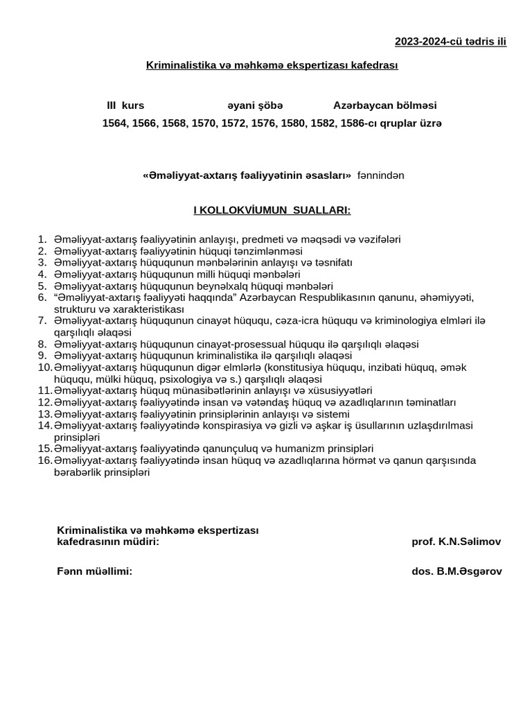 EAF_I_koll_suallar_2022-23_YAZ sessiyasi | PDF