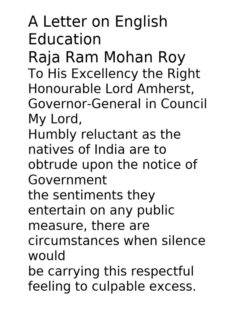 Roy's Letter to Lord Amherst on Education | PDF