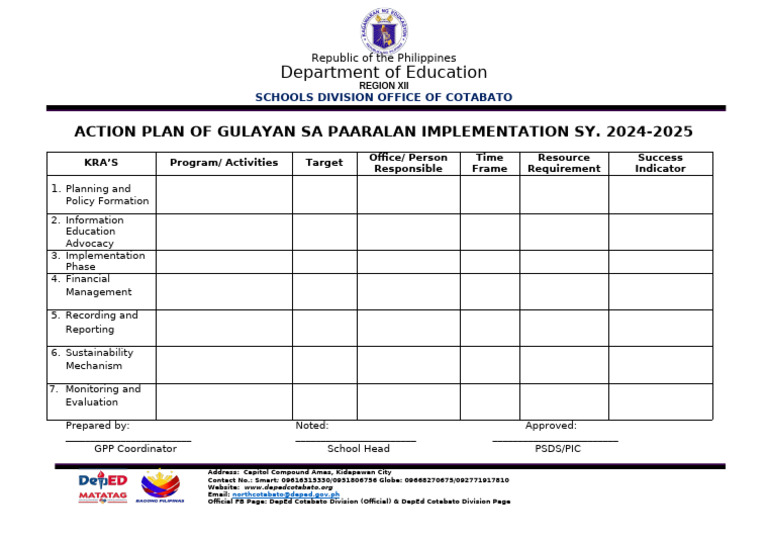 Action Plan of Gulayan Sa Paaralan Implementation Sy 2024-2025 | PDF