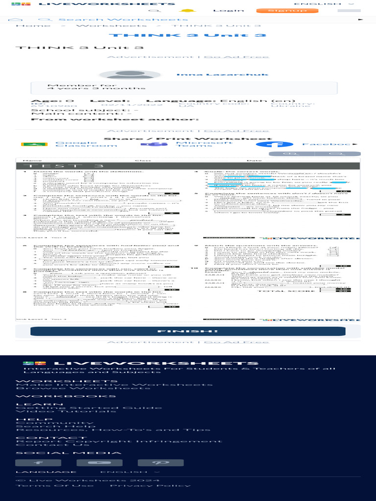 THINK 3 Unit 3 | PDF