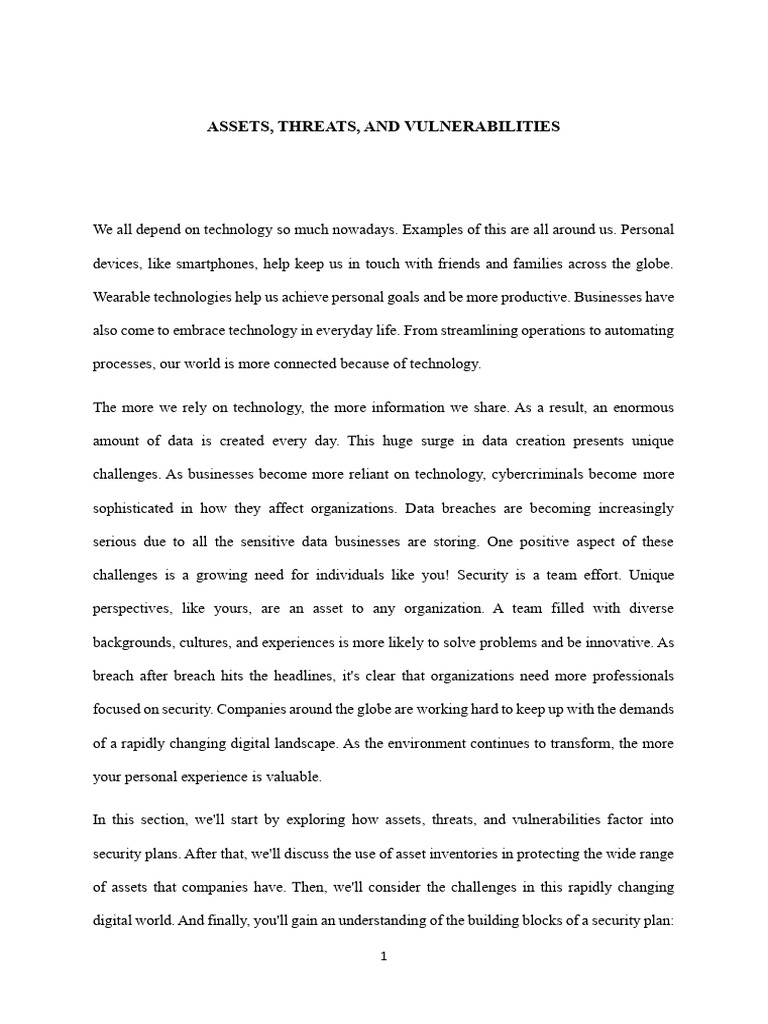 Course 5_ Assest, Threats and Vulnerabilities | PDF | Cloud Computing | Computer Security