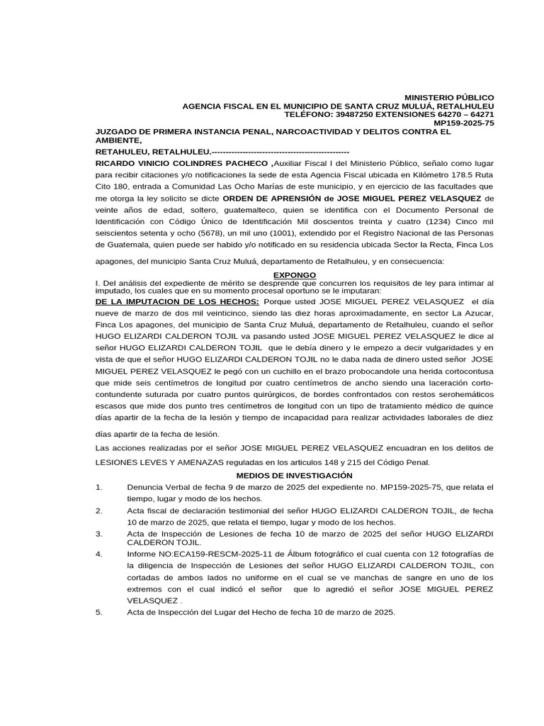 orden+de+aprehensi%C3%B3n+Ricardo+Colindres_81195472 | PDF | Guatemala ...