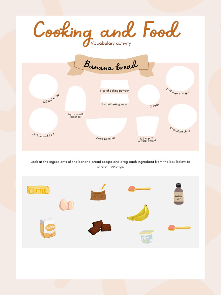 Cooking and Food Vocabulary Virtual Activity Worksheet in Beige Organic ...