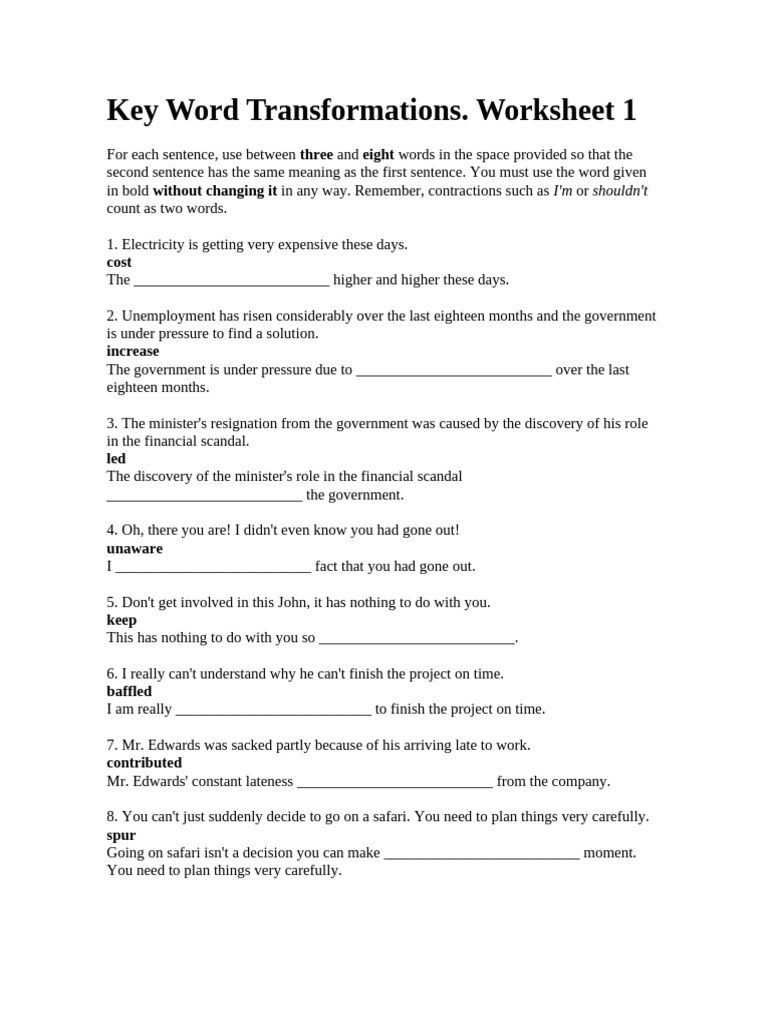 Key Word Transformation Exercises | PDF