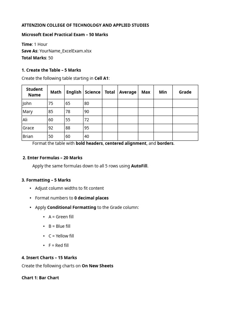 Excel Practical Exam Instructions | PDF