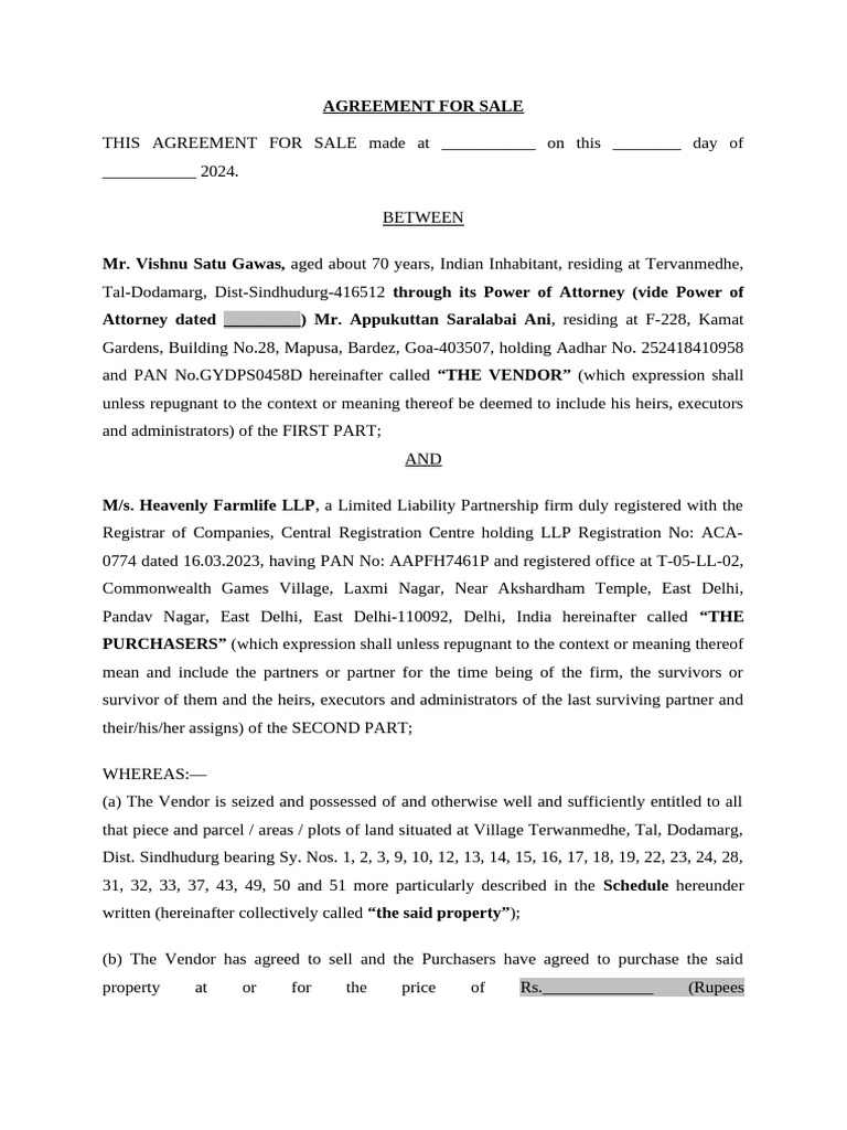 Agreement-for-Sale-Sample Draft (1st Revised) | PDF | Property | Deed