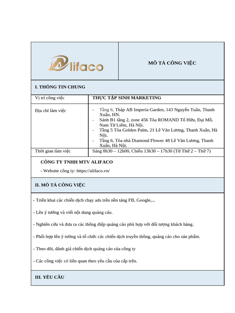 (ALIFACO) JD - TTS Marketing | PDF