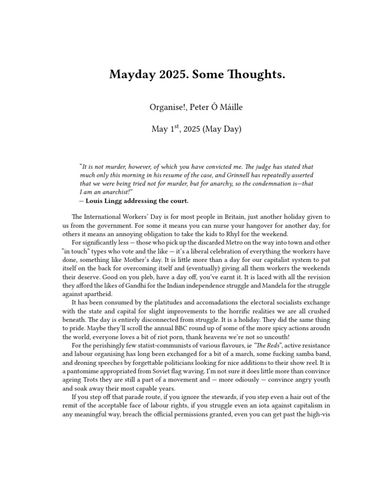 Organise Peter o Maille Mayday 2025 Some Thoughts | PDF | Ideologies ...