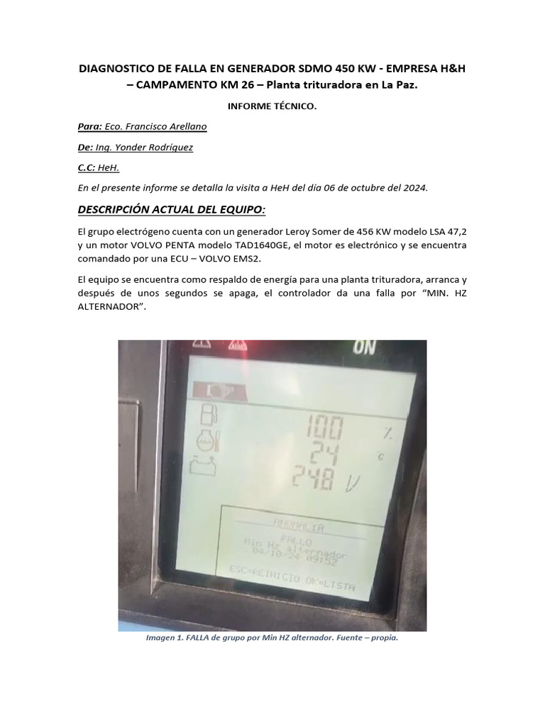 Diagnostico de Falla en Generador Sdmo 450 KW | PDF | Generador eléctrico | Ingenieria Eléctrica