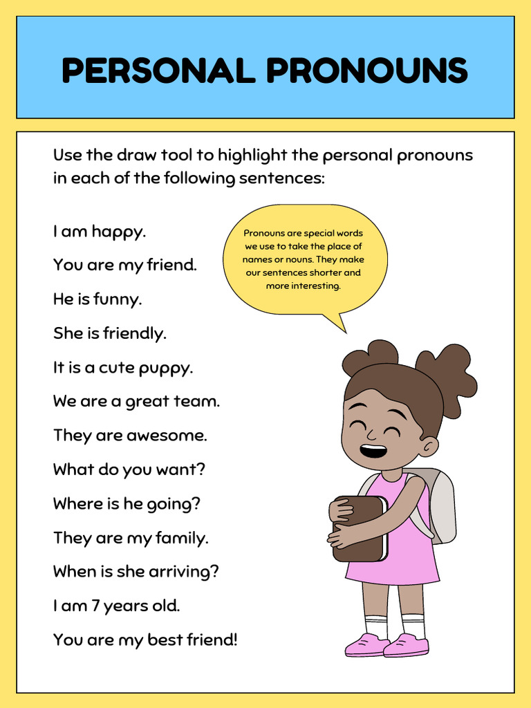 Personal Pronouns Digital English Worksheet Colourful Lined ...