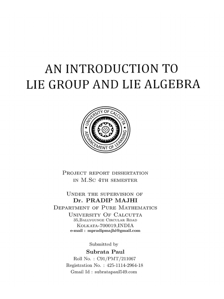 Lie Group and Algebra Dissertation 2024 | PDF | Ring (Mathematics ...