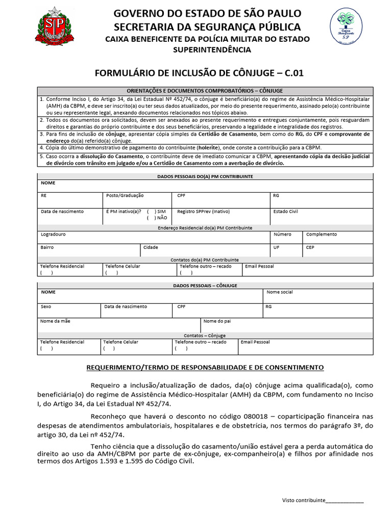 C.01 - FORMULARIO DE INCLUSAO CONJUGE - Nov23 - Final | PDF | Divórcio