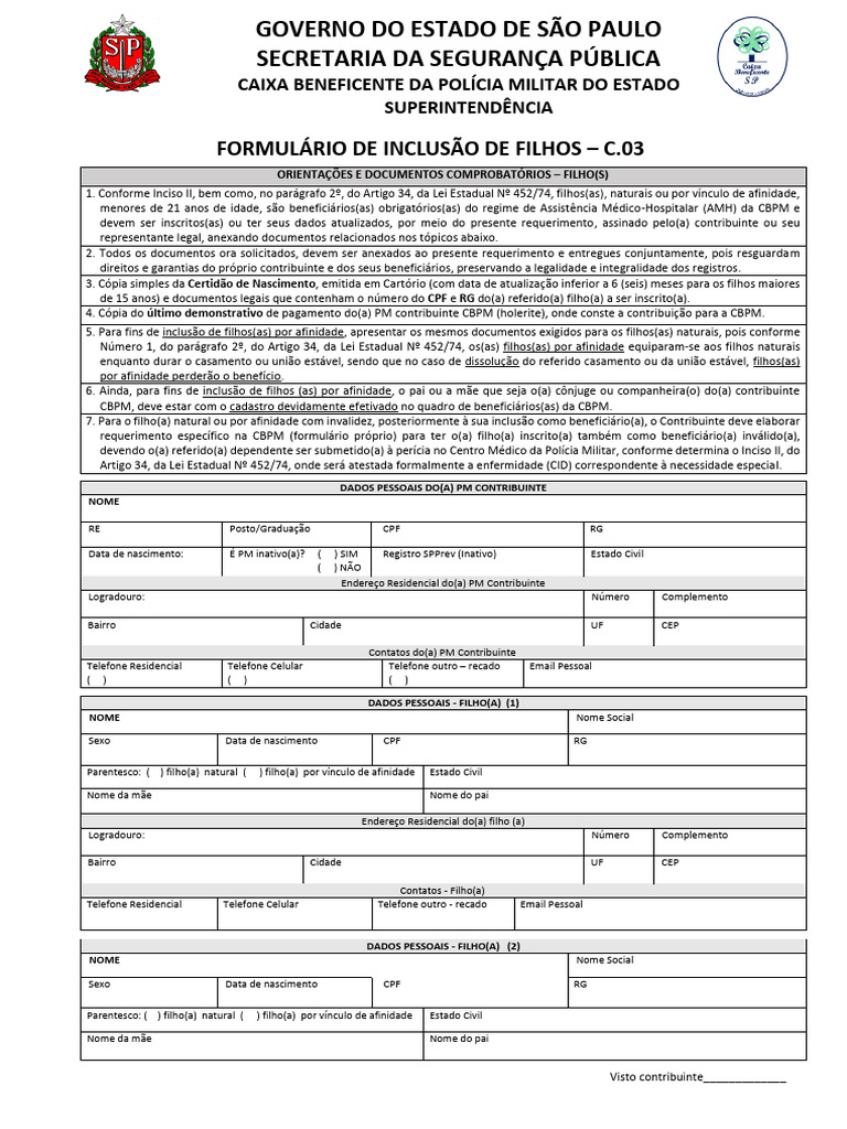 c.03_formulario de Inclusao de Filhos - Web_ver2.5_nov23 | PDF | União ...