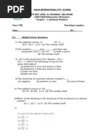 NCERT Class8 Rational Numbers Worksheet | PDF