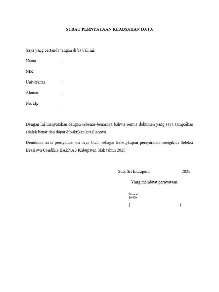 Surat Pernyataan Keabsahan Data | PDF