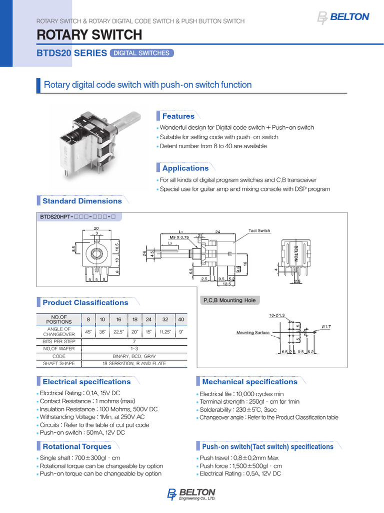 BTDS20HPT Series (Digital Switches) | PDF | Switch | Electronics