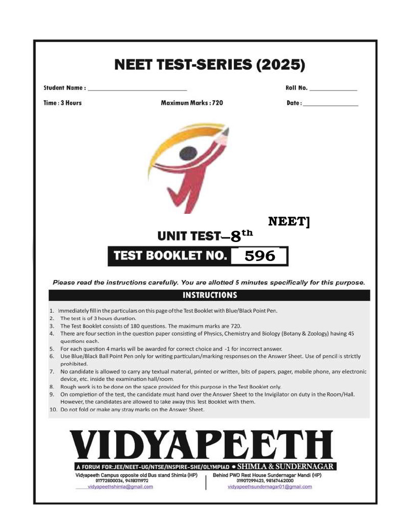 Unit Test 8th - (Crash Course Test Series) (Medical) - 30!04!2025 | PDF ...